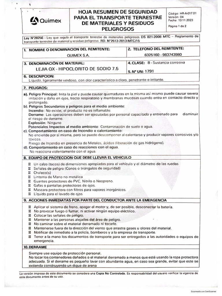 Hoja de Seguridad | PDF