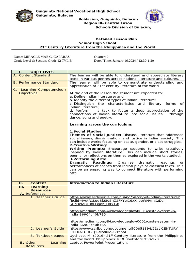 COT2 - LESSON-PLAN-DEMO-TEACHING-MIRACLE MAE CAPARAS (AutoRecovered) | PDF | Learning | Teachers
