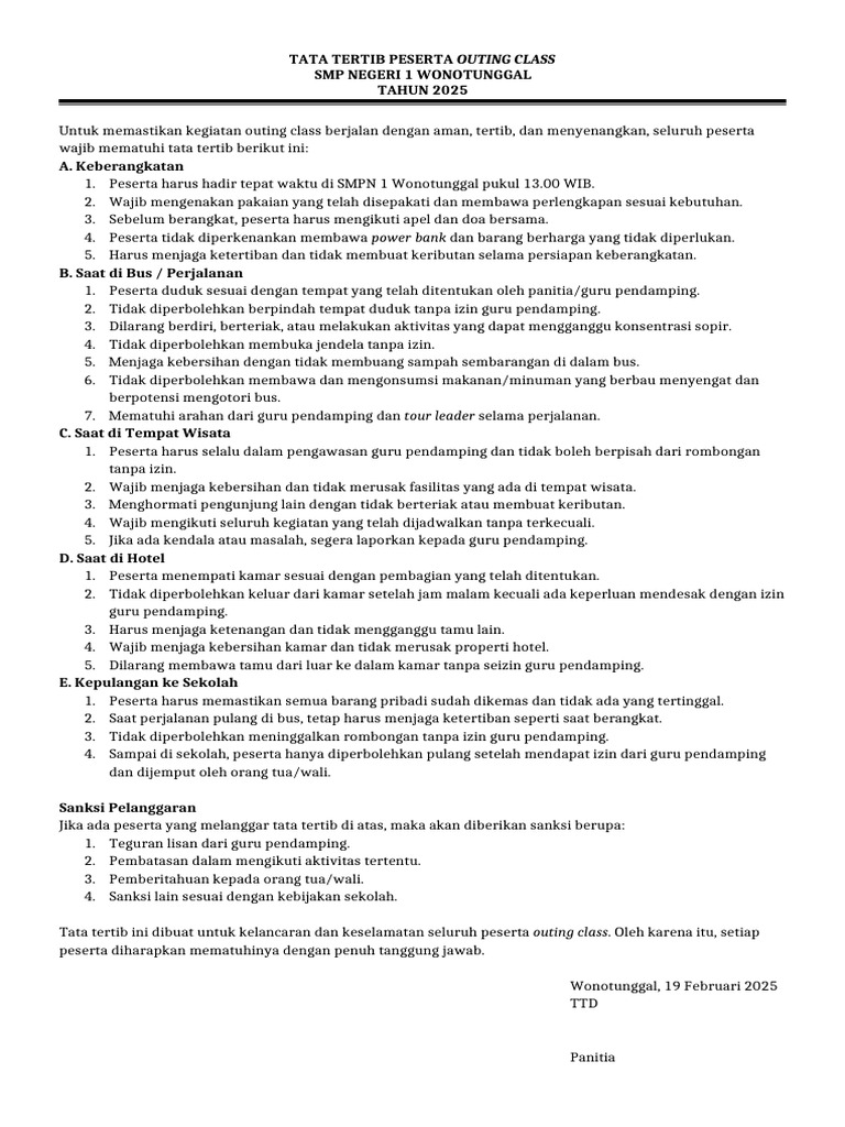 TATA TERTIB PESERTA OUTING CLASS | PDF
