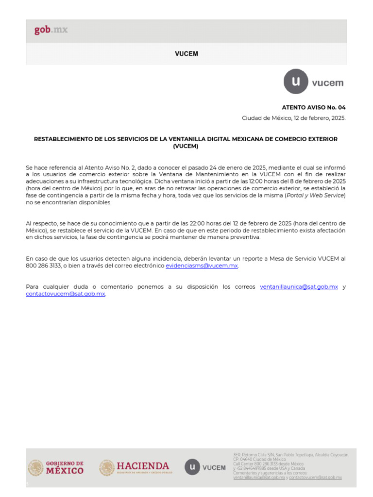 Atento Aviso No. 04: Evidenciasms@vucem - MX | PDF