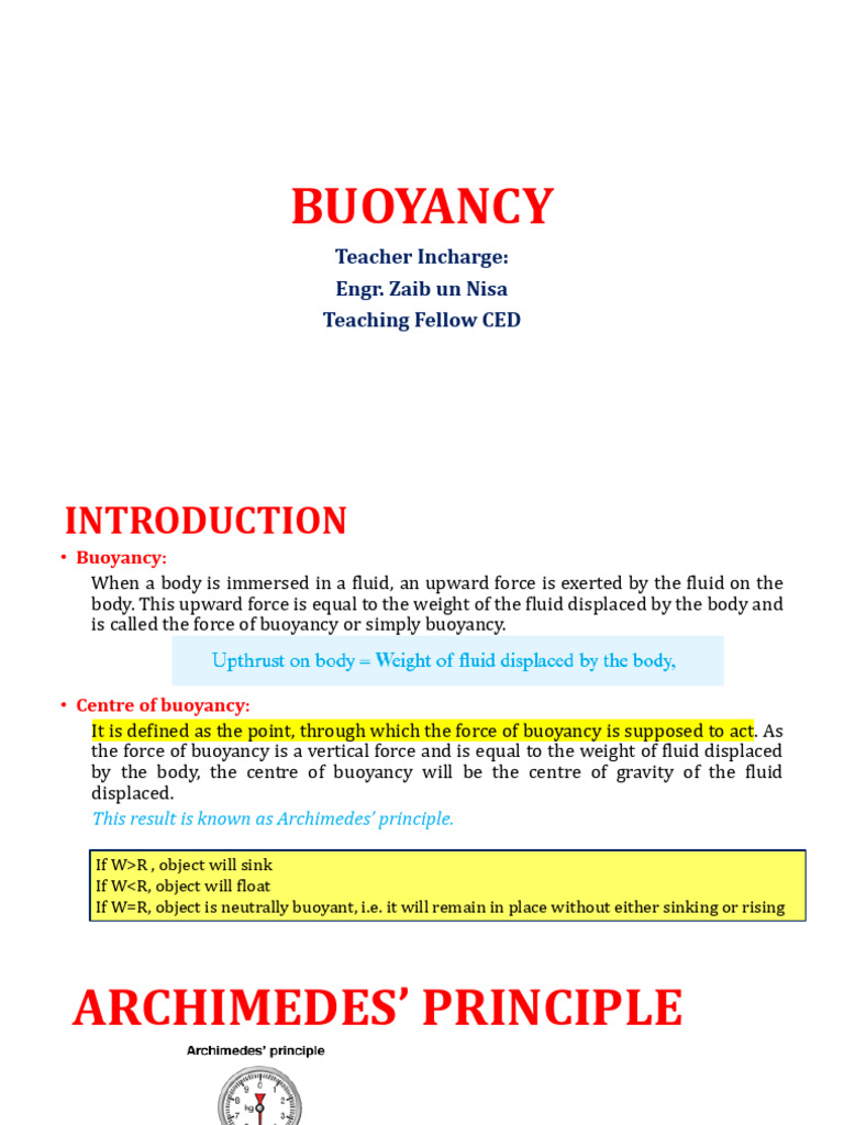 LEC-5 BUOYANCY With Numericals | PDF | Buoyancy | Mass