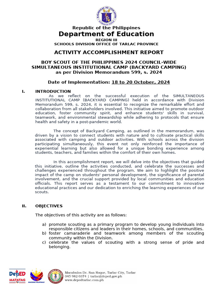 Activity Completion Report - BSP Simultaneous Camping 2024 | PDF ...