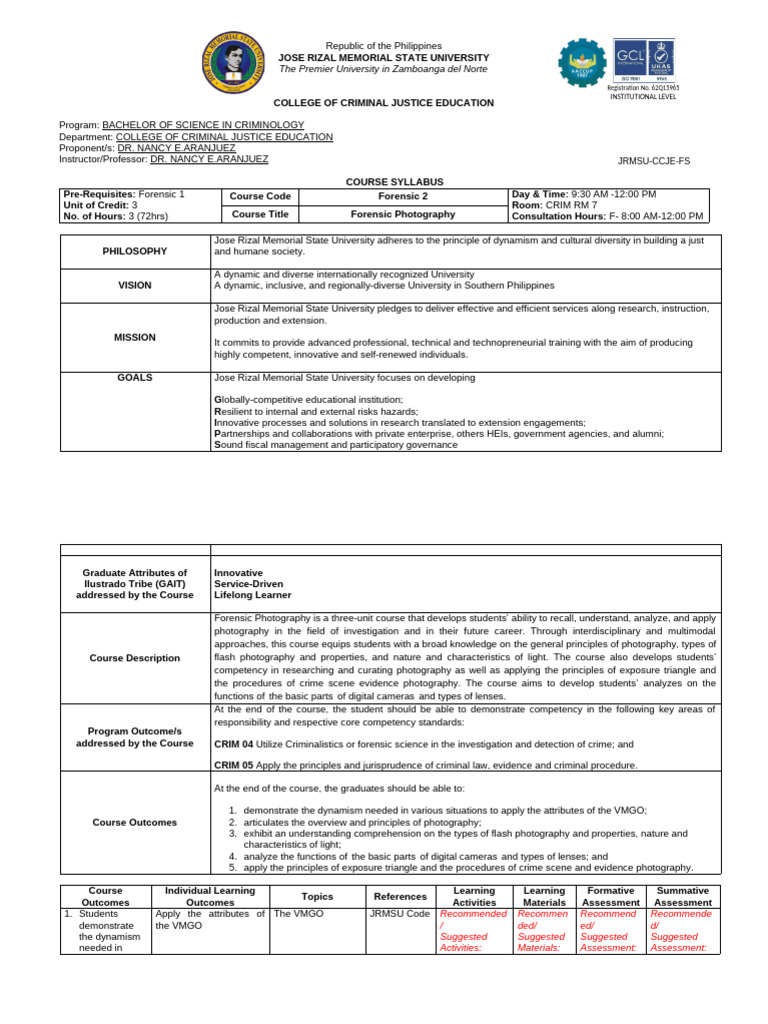 Forensic Photography Course Syllabus | PDF | Camera | Forensic Science