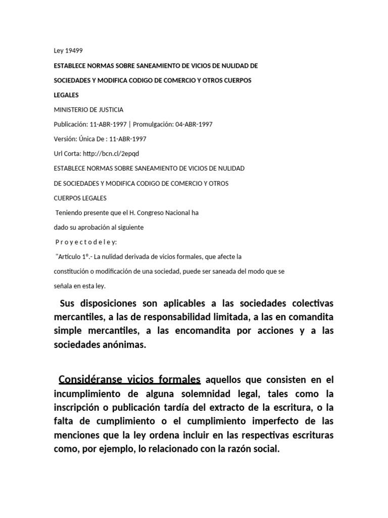 Ley 19499 Saneamiento De Nulidades Sociales Pdf