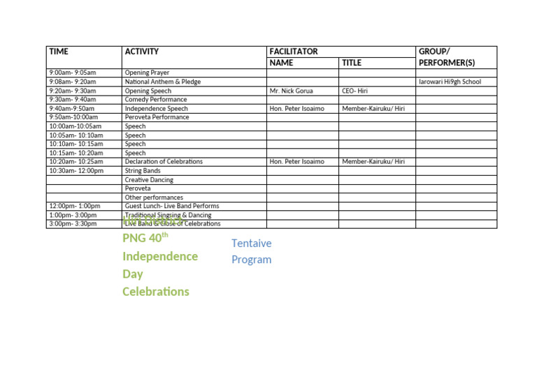 Independence Day Programme Schedule | PDF