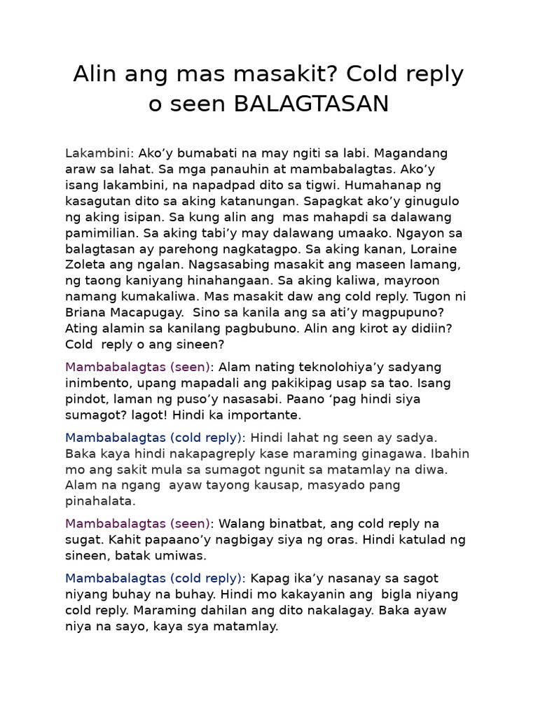 BALAGTASAN SCRIPT seen or coldreply | PDF