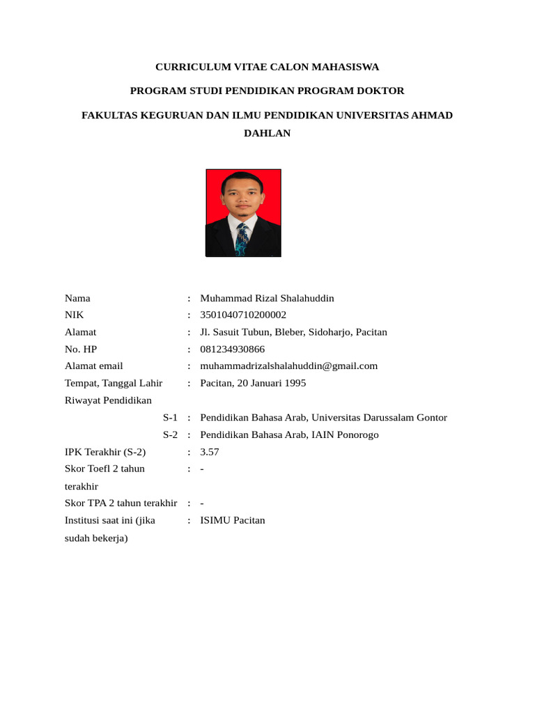 CV-calon-Mahasiswa Muhammad Rizal Shalahuddin | PDF