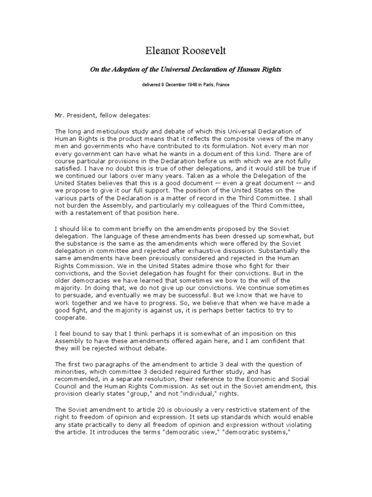 Eleanor Roosevelt Speech Script | PDF | Human Rights | Rights