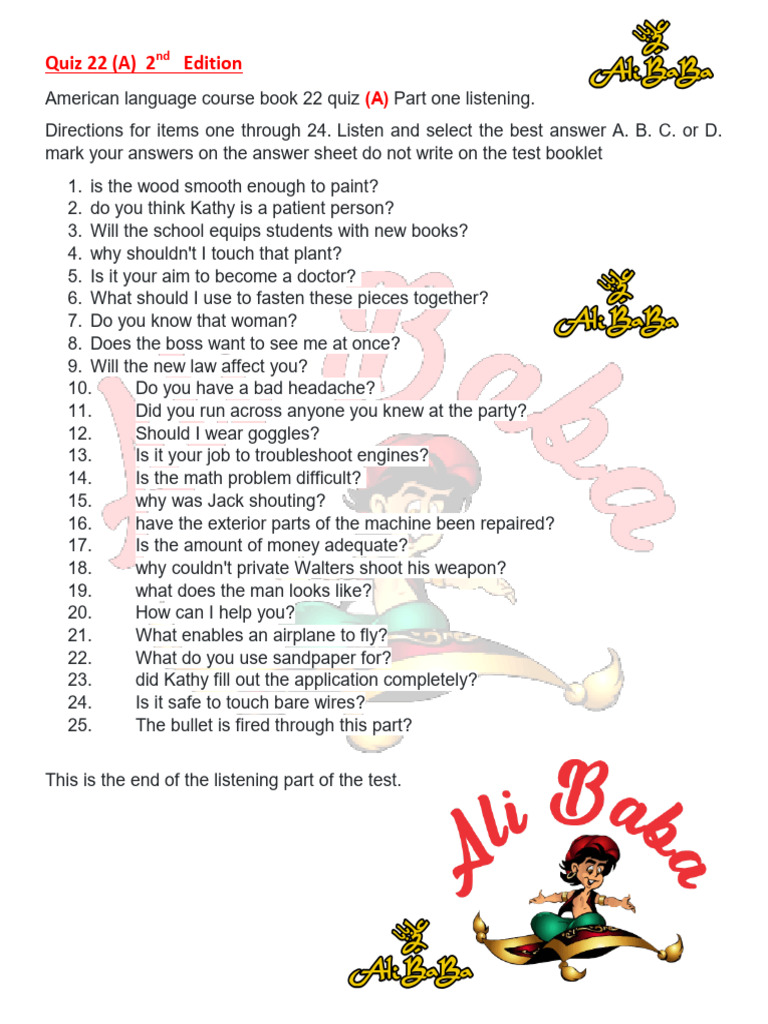 Alc Book 22 QUIZ A, B 2nd Edition | PDF