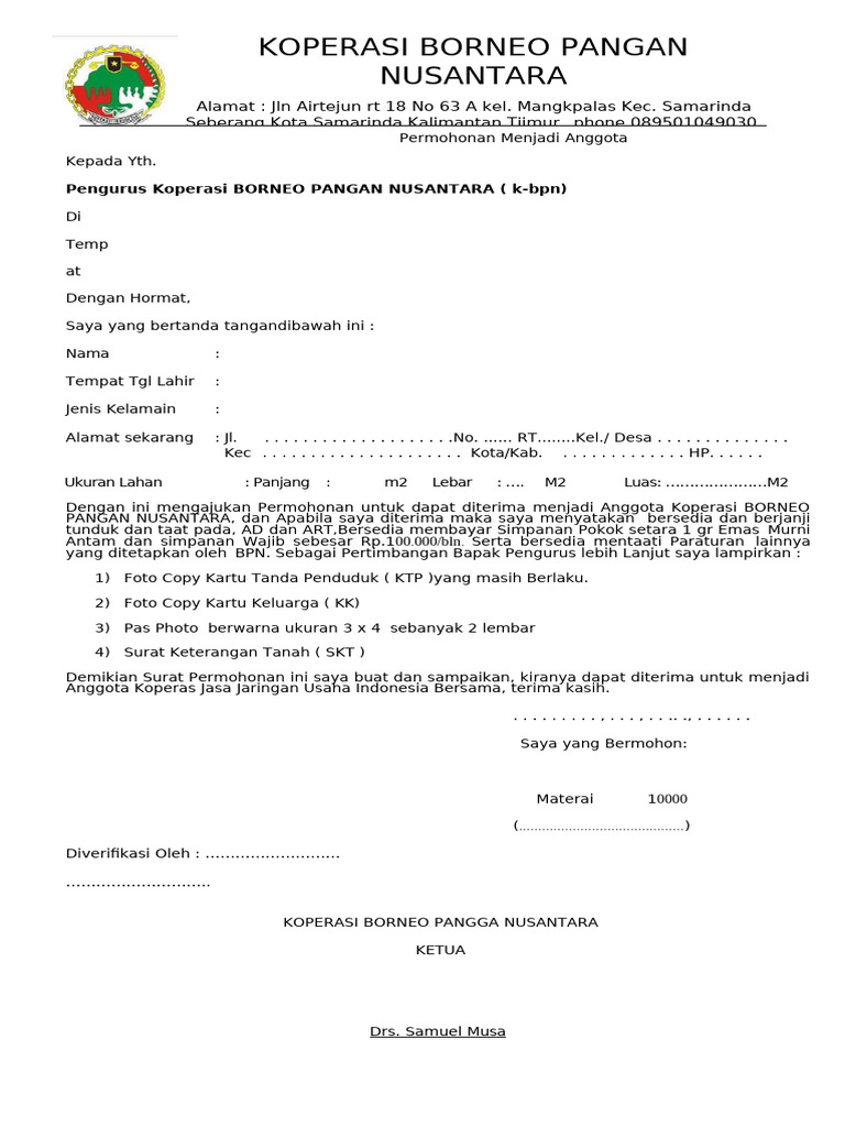 Formulir Permohonan Anggota BPN 1 | PDF