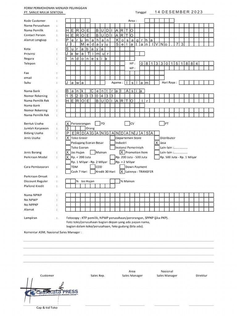 Form Pelanggan Baru | PDF