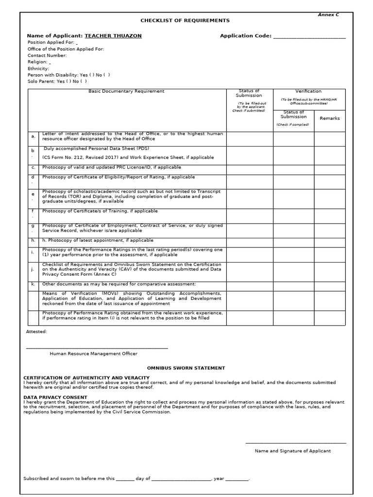 ANNEX C Checklist of Requirements and Omnibus Sworn Statement.docx | PDF