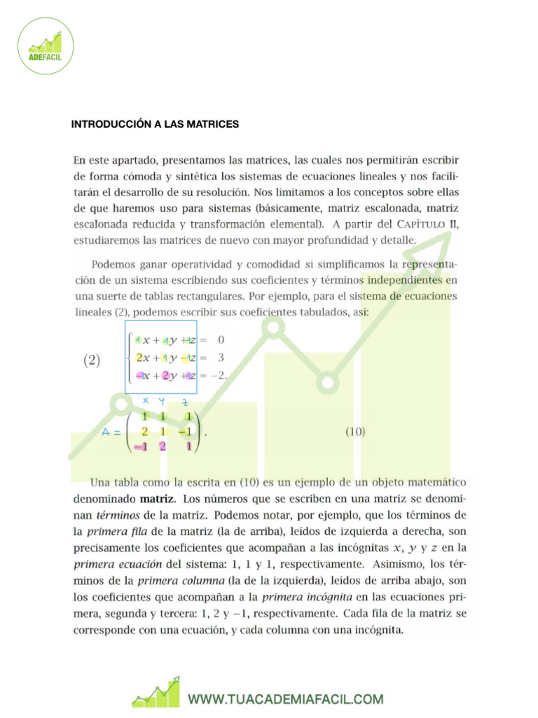 PIZARRA INTRODUCCIÓN A LOS SISTEMAS DE ECUACIONES LINEALES - INTRODUCCIÓN A LAS MATRICES (2a ...