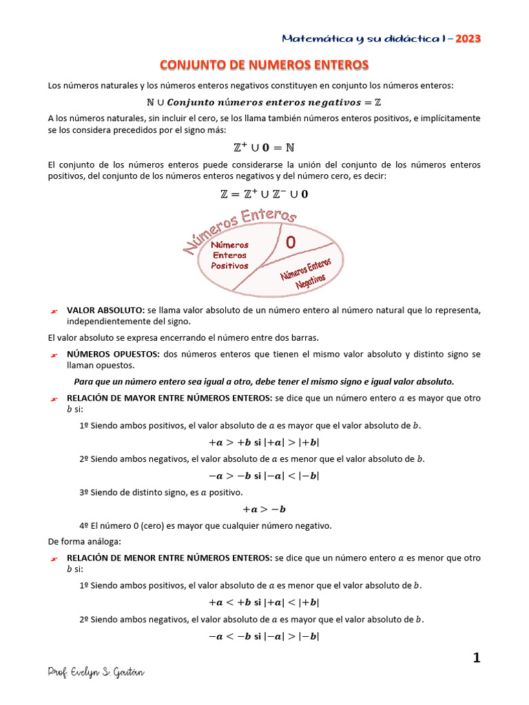 Conjunto de Números Enteros y Operaciones | PDF | Entero | Multiplicación