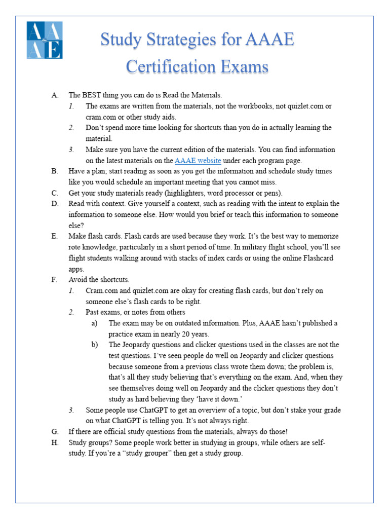 Study Strategies for AAAE Exams | PDF
