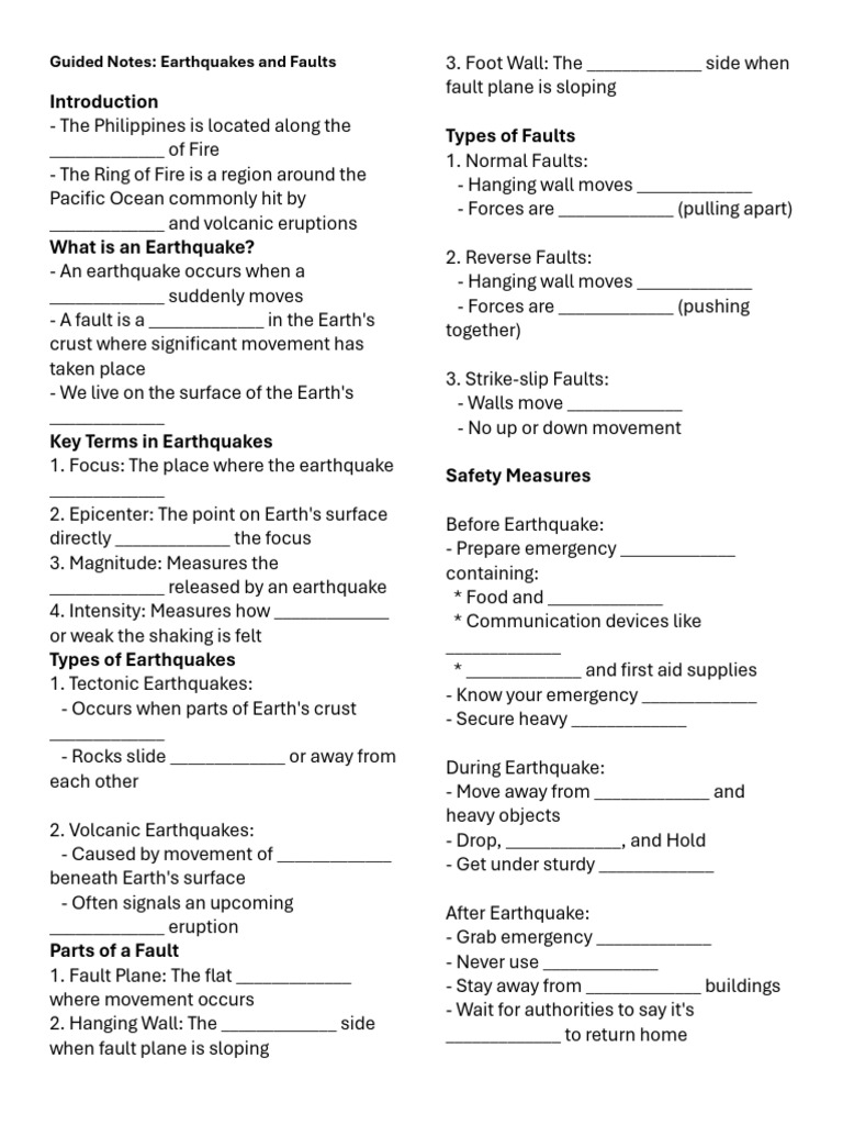 Guide Notes on Earthquake and Faults (1) | PDF | Earthquakes | Fault ...