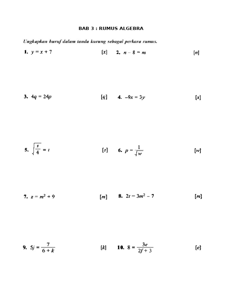 Bab 3 Rumus Algebra | PDF