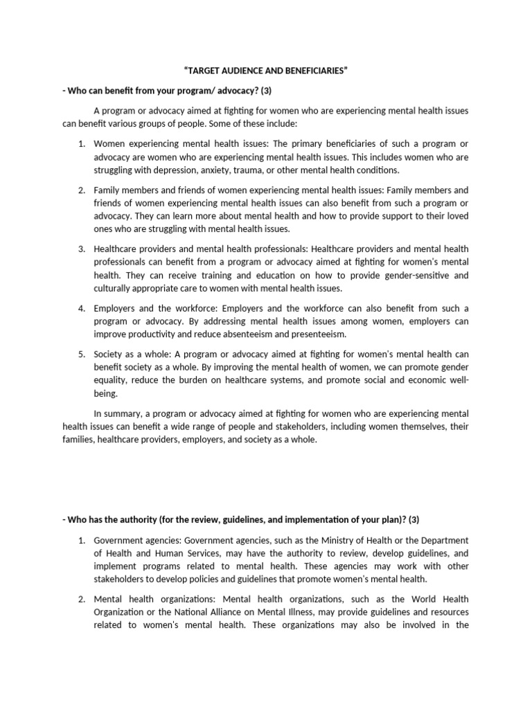 TARGET-AUDIENCE-AND-BENEFICIARIES | PDF | Mental Health | Health Care