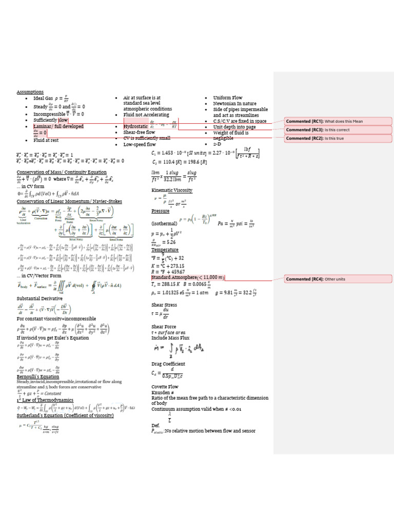 CheatSheet Exam 1 IT1 | PDF | Fluid Dynamics | Navier–Stokes Equations