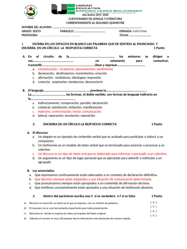 CUESTONARIO 2do QUIMESTRE LyL | PDF | Violencia