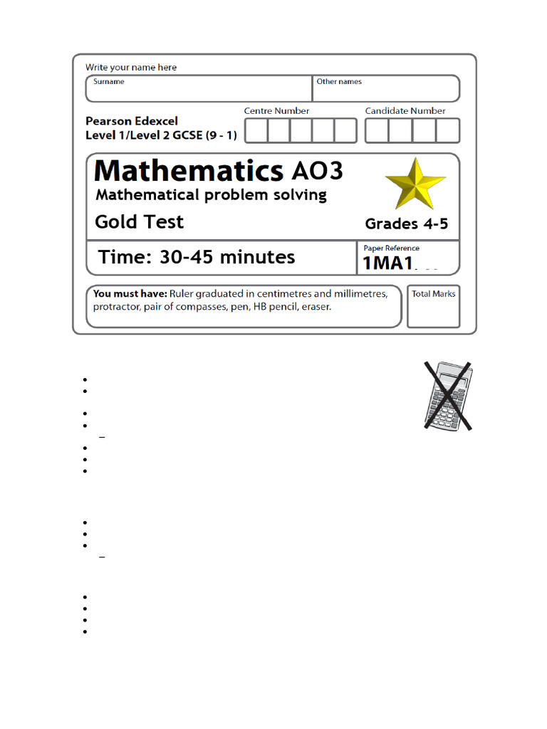 GCSE 2015 1MA1 4 5 Practice Paper Gold | PDF