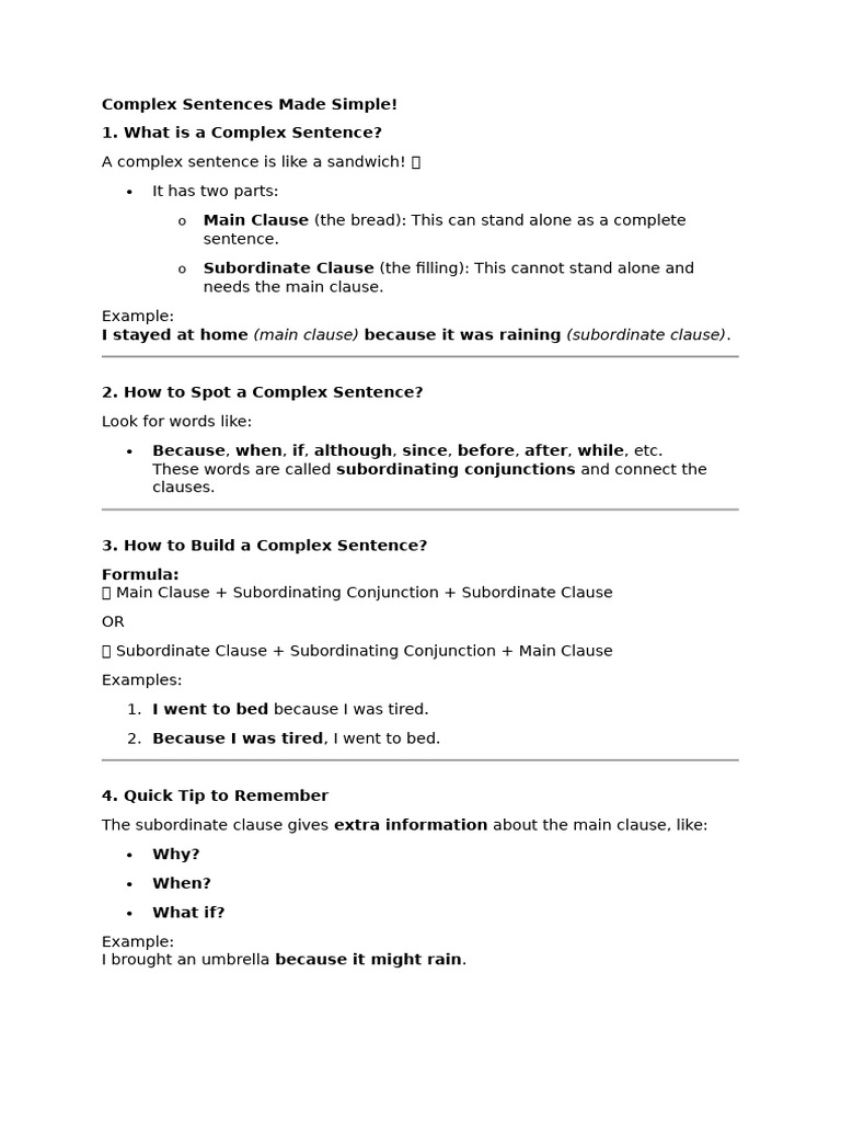 Complex Sentences Notes | PDF
