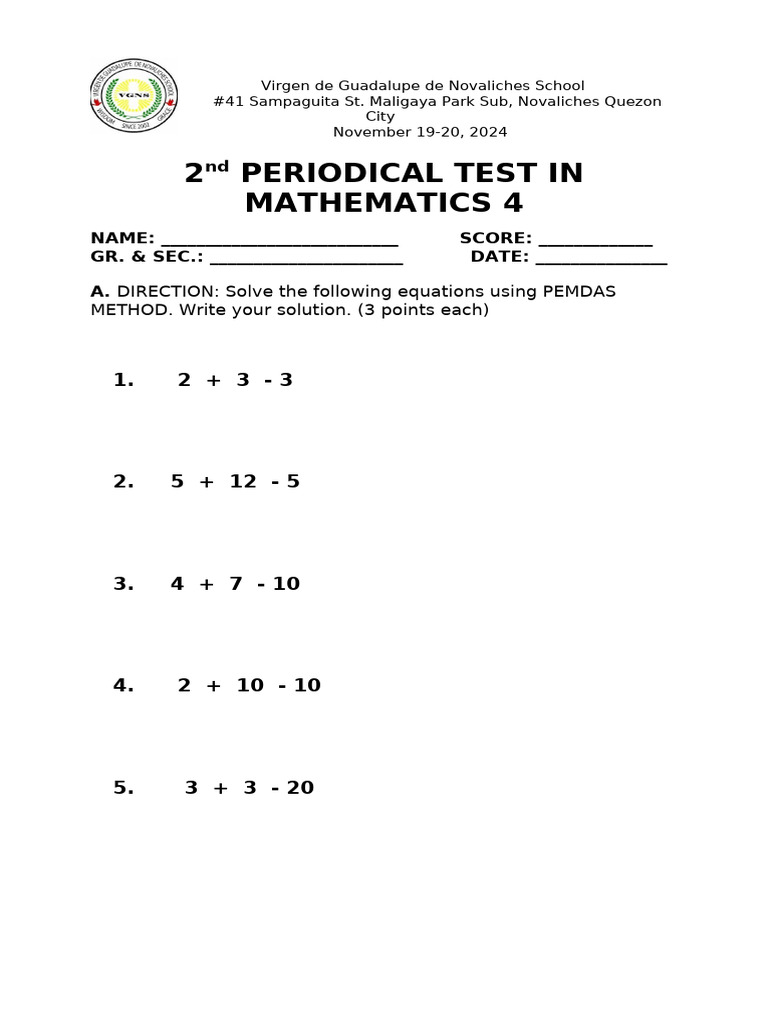 Grade 3-10 2nd Periodical Test 2024-2025 | PDF | Arithmetic ...