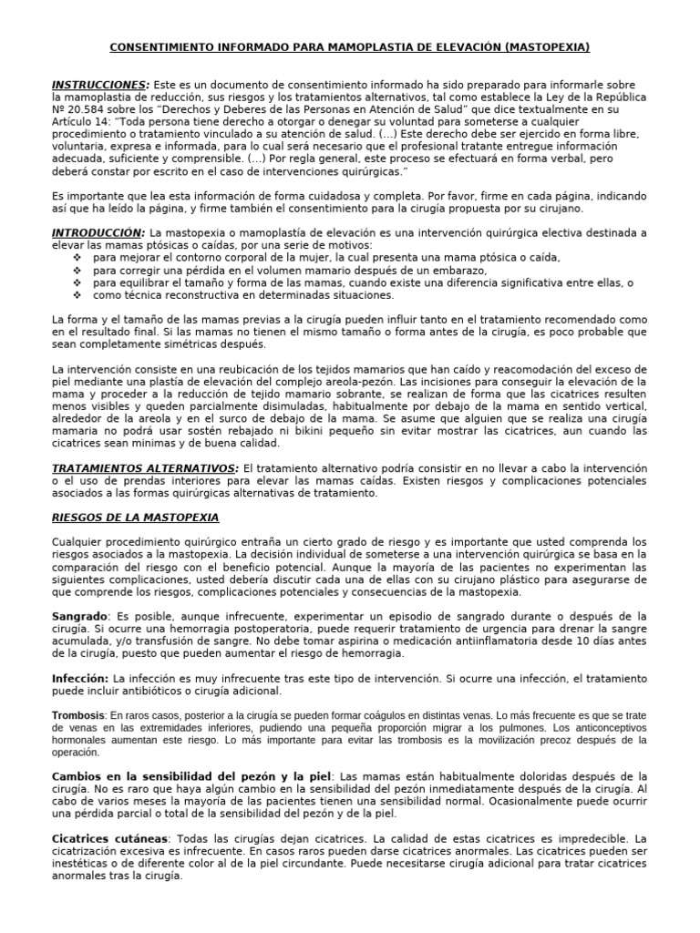 Mamoplastia de Elevacion (Mastopexia) Final | PDF | Cirugía | Pecho