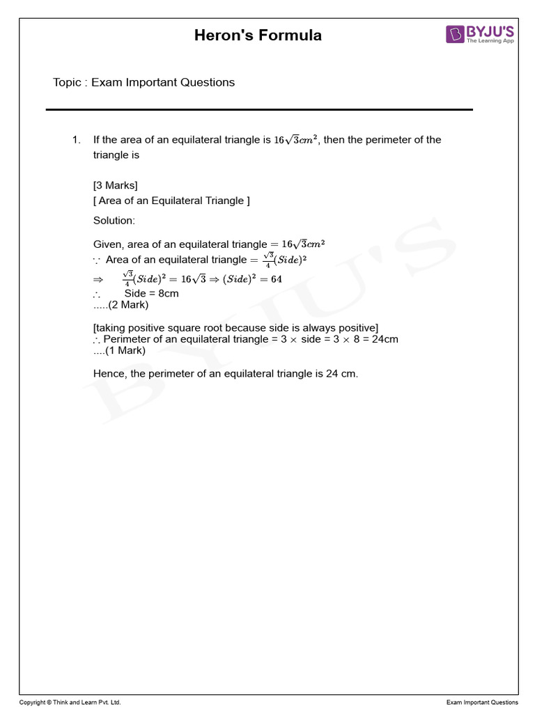 CBSE G+09 Heron S+formula EIQ | PDF | Area | Elementary Geometry