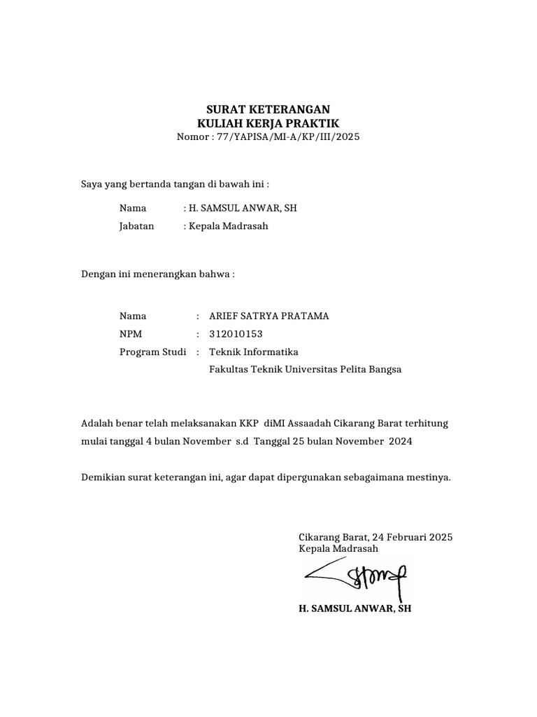 Surat Keterangan KKP | PDF