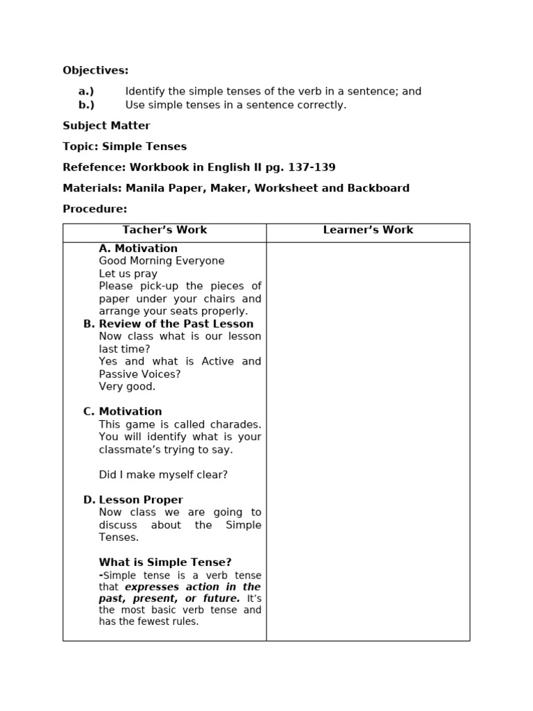 lesson-plan-simple-tenses | PDF | Verb | Grammatical Tense