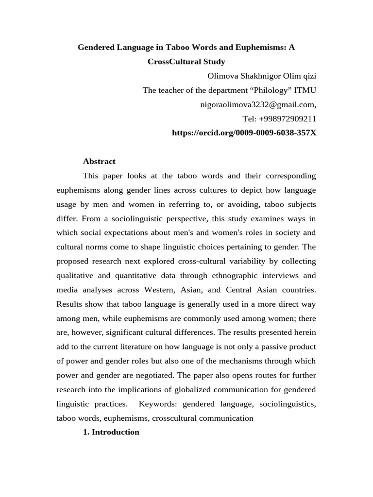 Gendered Language in Taboo Words and Euphemisms | PDF | Gender | Gender Studies