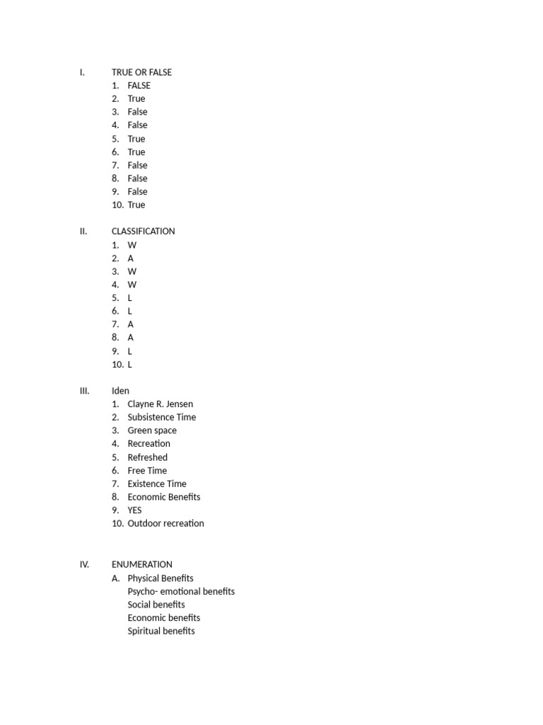 Answer Key Pe 4 Midterm Exam | PDF