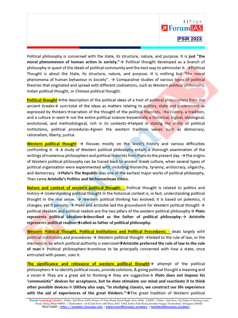 Western Political Thought Summary Handout Class2 1 | PDF | Political Philosophy | Thought