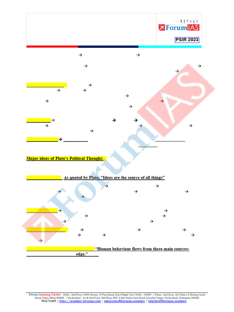 Plato Summary Handout Class 3 | PDF | Plato | Metaphysics