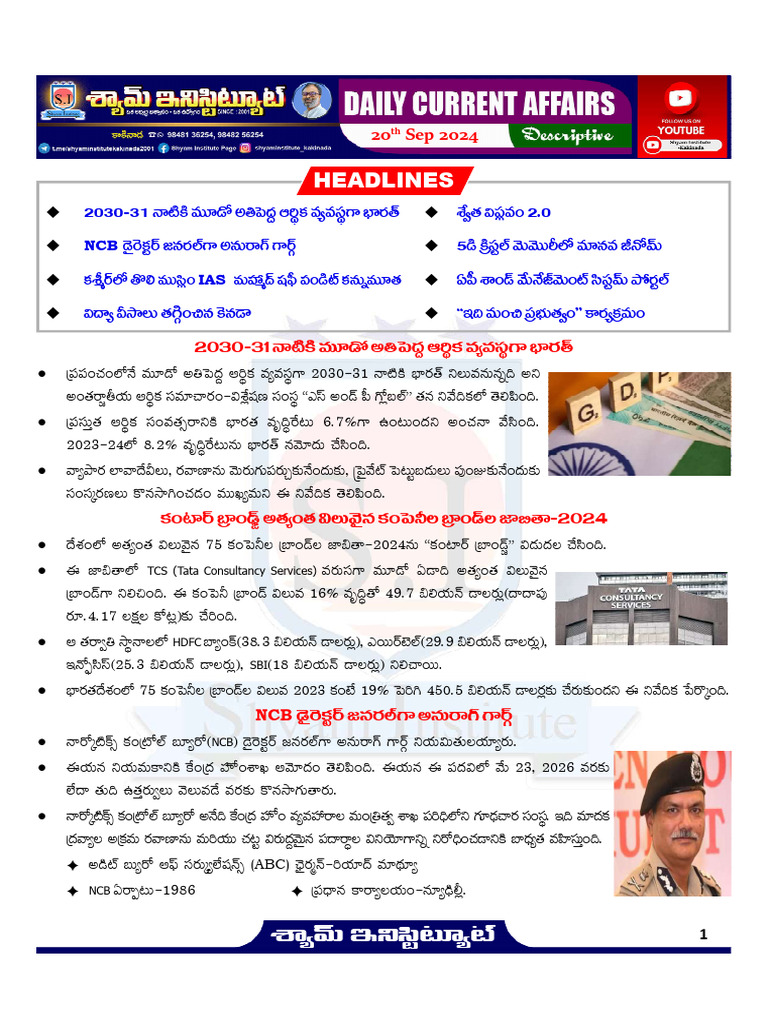 20th Sep 2024 Daily Current Affairs PDF TM | PDF