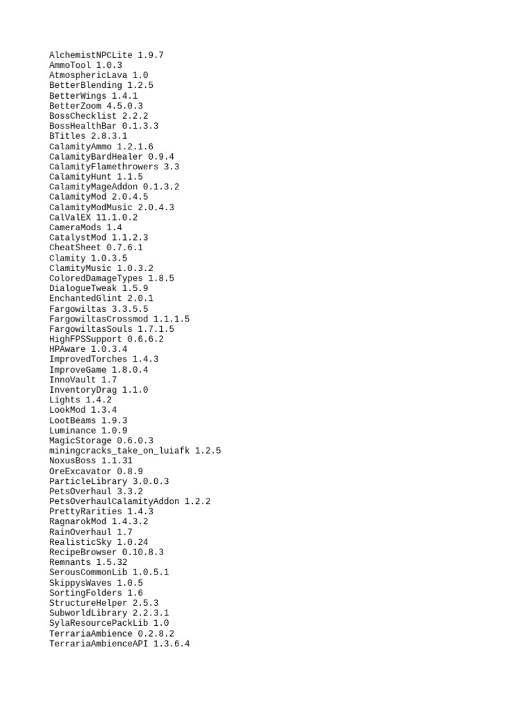 Terraria Mod List and Versions | PDF