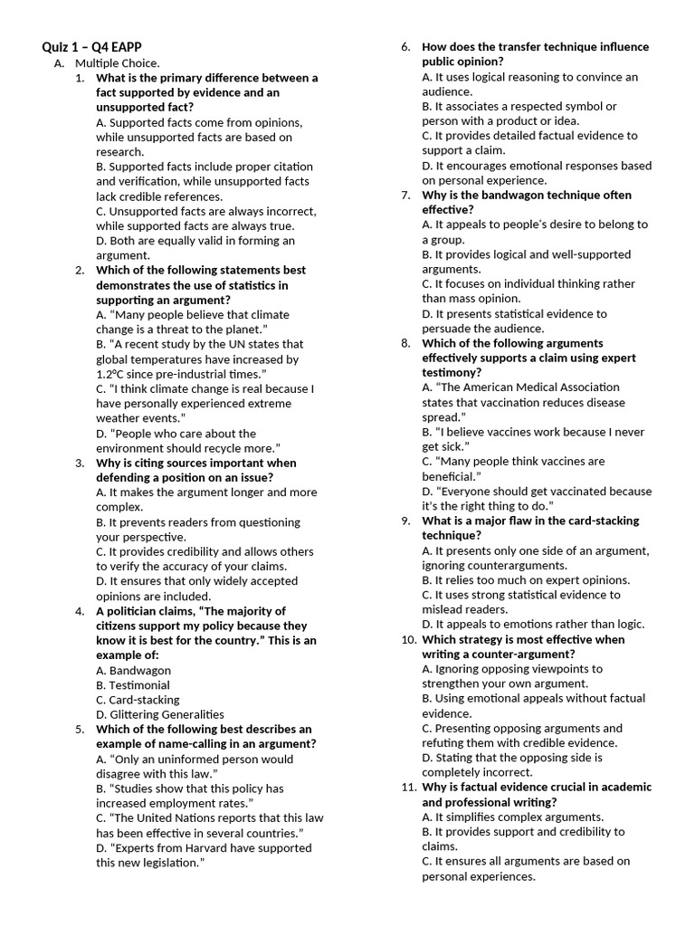 Quiz 1 - Propaganda techniques | PDF