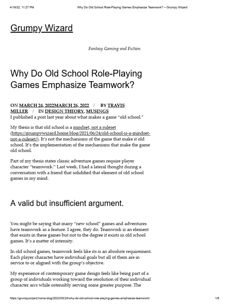 Why Do Old School Role-Playing Games Emphasize Teamwork - Grumpy Wizard ...