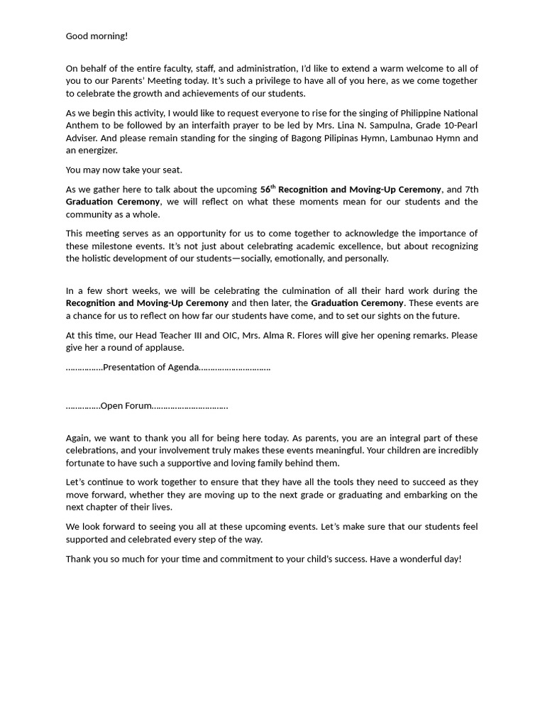 Script Parents Meeting | PDF