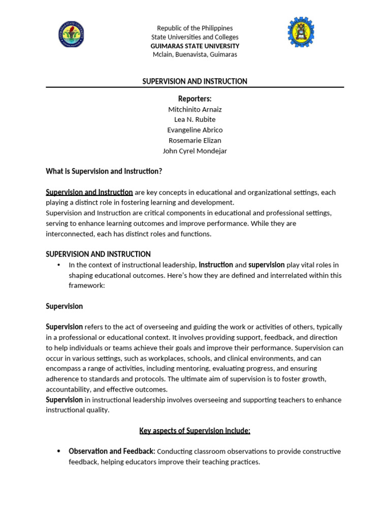 Supervision and Instruction | PDF | Educational Assessment | Mentorship