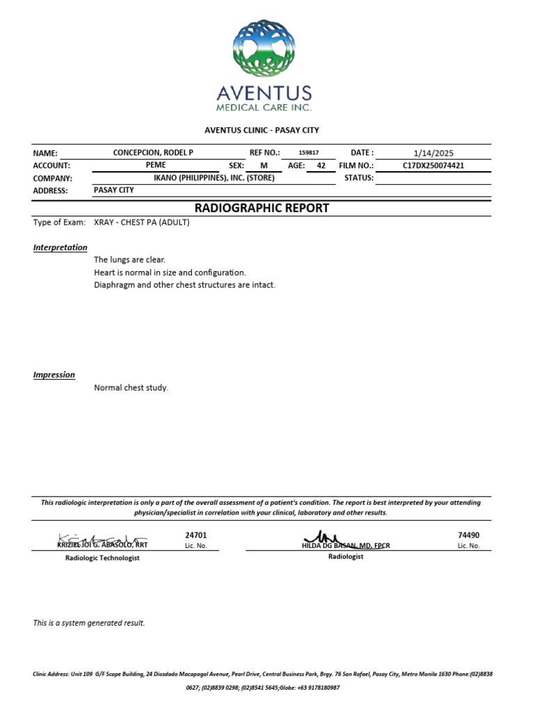 Chest X-Ray PA Report Summary | PDF