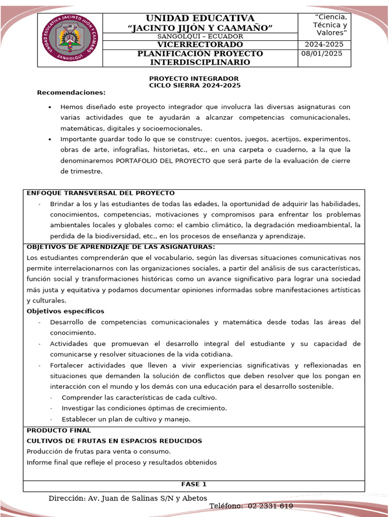 Planificación Proyecto Interdisciplinario Terceros | PDF | Aprendizaje | Evaluación