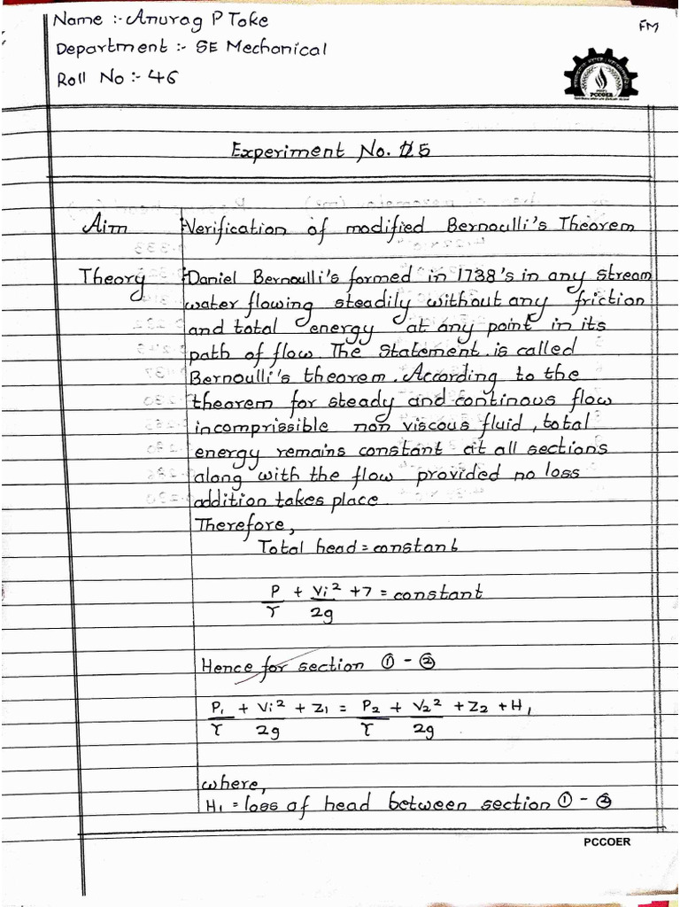 Exp 2 Modified Bernoullis Equation | PDF