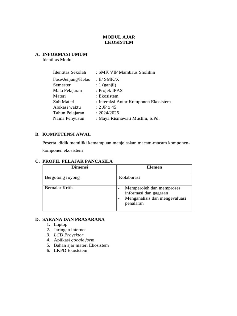 Modul Ajar Ekosistem | PDF
