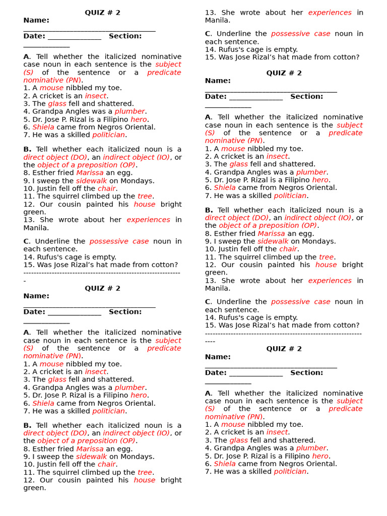 QUIZ # 2 Properties of Nouns | PDF | Linguistic Typology | Linguistic ...