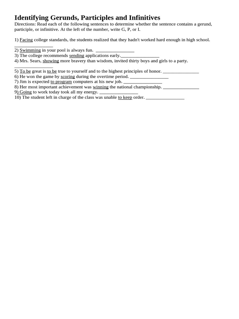QUIZ # 6 Identifying Verbals | PDF