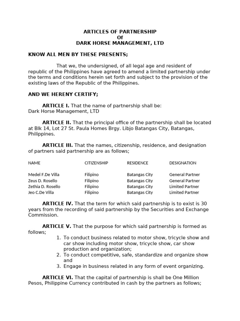 Articles of Partnership | PDF | Legal Documents | Justice