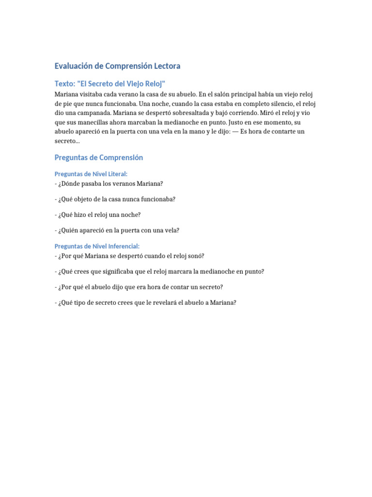 Evaluacion Comprension Lectora | PDF