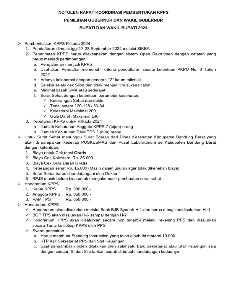 Notulen Rapat Koordinasi Pembentukan KPPS | PDF